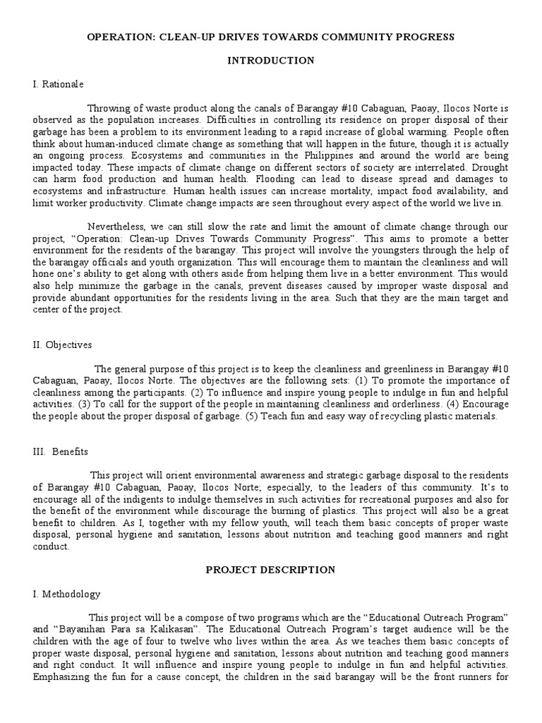 Clean-Up Drive Proposal for Barangay Cabaguan | PDF | Climate Change ...