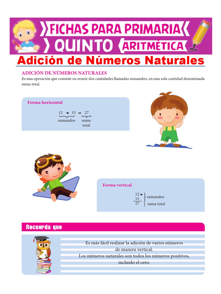 Operación de Adicion de Naturales para Quinto de Primaria | PDF ...
