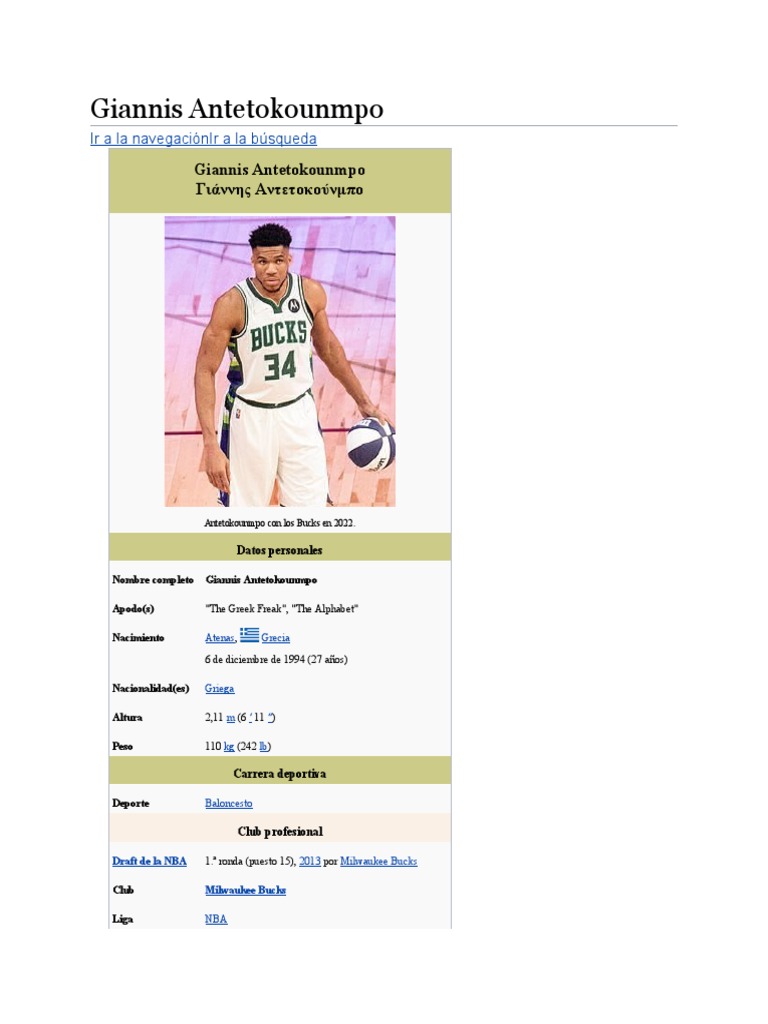 Giannis Antetokounmpo | PDF | Equipos deportivos | Equipos de baloncesto