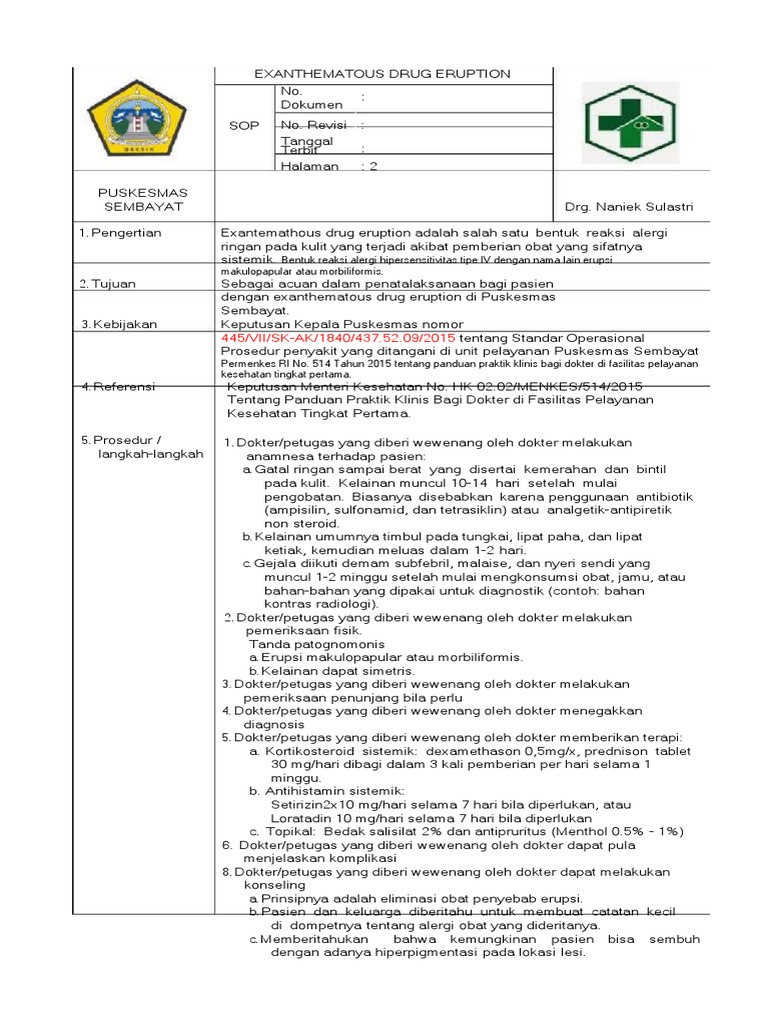 SOP Exanthematous-Drug-Eruption-Fixed Drug Eruption | PDF
