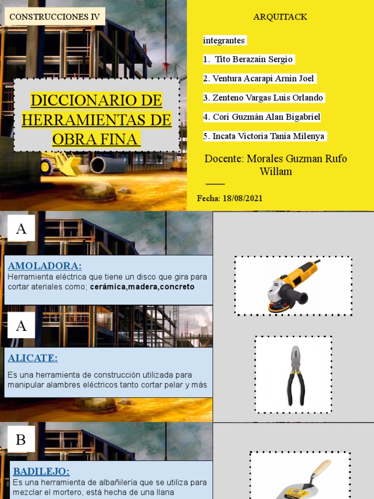 Diccionario de herramientas de obra fina | PDF | Herramientas | Albañilería
