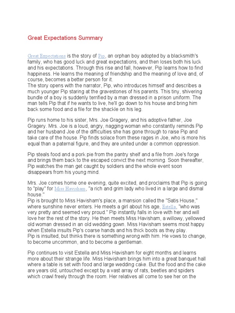 12alt Summary-Great Expectations | PDF | Estella (Great Expectations ...