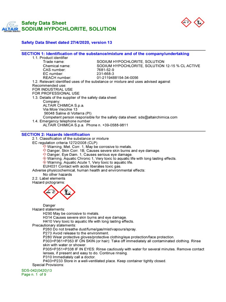 SDS 04 en Ipona | PDF | Chlorine | Sodium