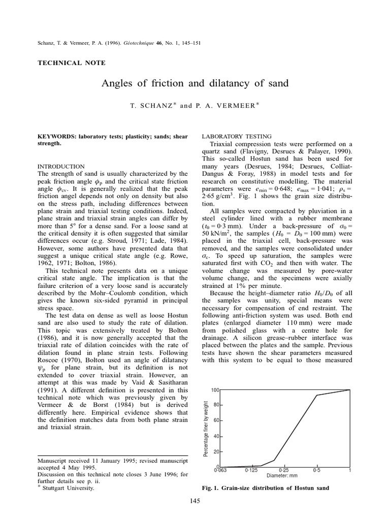 Angles of Friction and Dilatancy of Sand | PDF | Stress (Mechanics ...