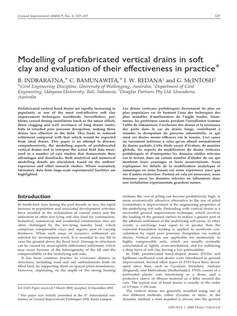 Modelling of Prefabricated Vertical Drains in Soft Clay and Evaluation of Their Effectiveness in ...