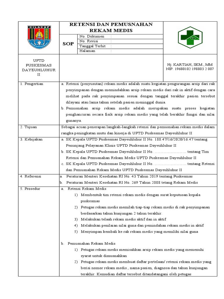 Sop Retensi Dan Pemusnahan Rekam Medis | PDF