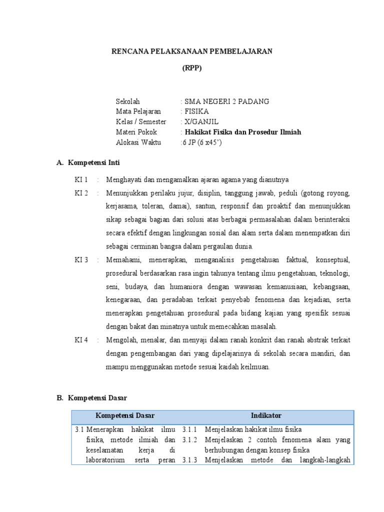 Rencana Pelaksanaan Pembelajaran (RPP) | PDF