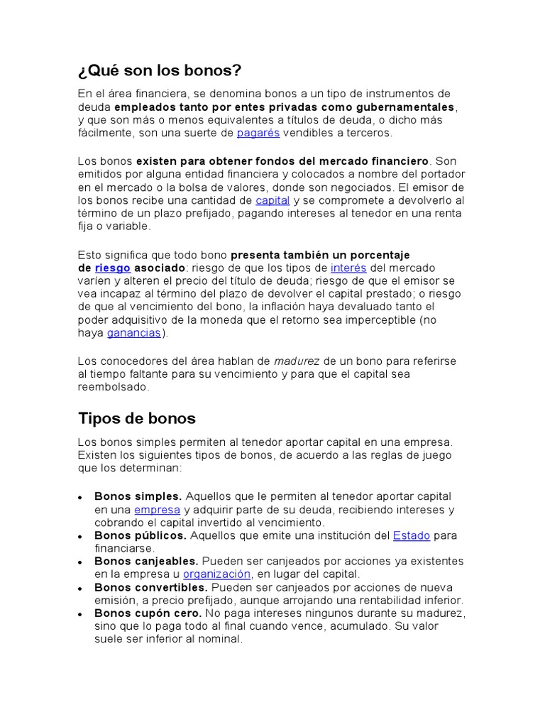 Que Son Los Bonos | PDF | Bonos (Finanzas) | Deuda
