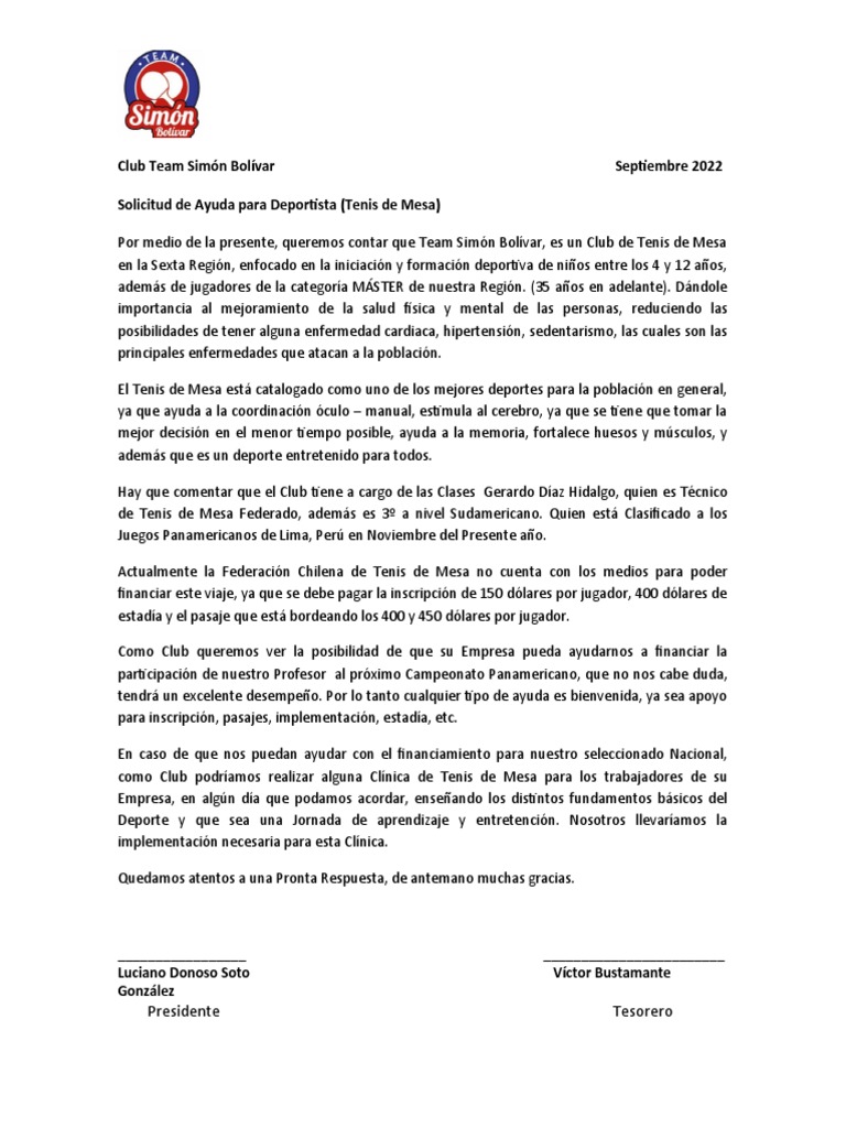 Carta de Peticion Panamericano Master | PDF | Tenis de mesa Carta de Peticion Panamericano Master | PDF | Tenis de mesa