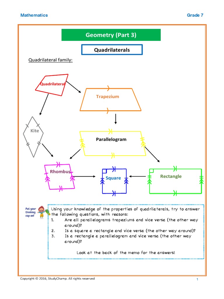 Gr7 Maths Geometry 3 Quads | PDF | Rectangle | Geometric Shapes