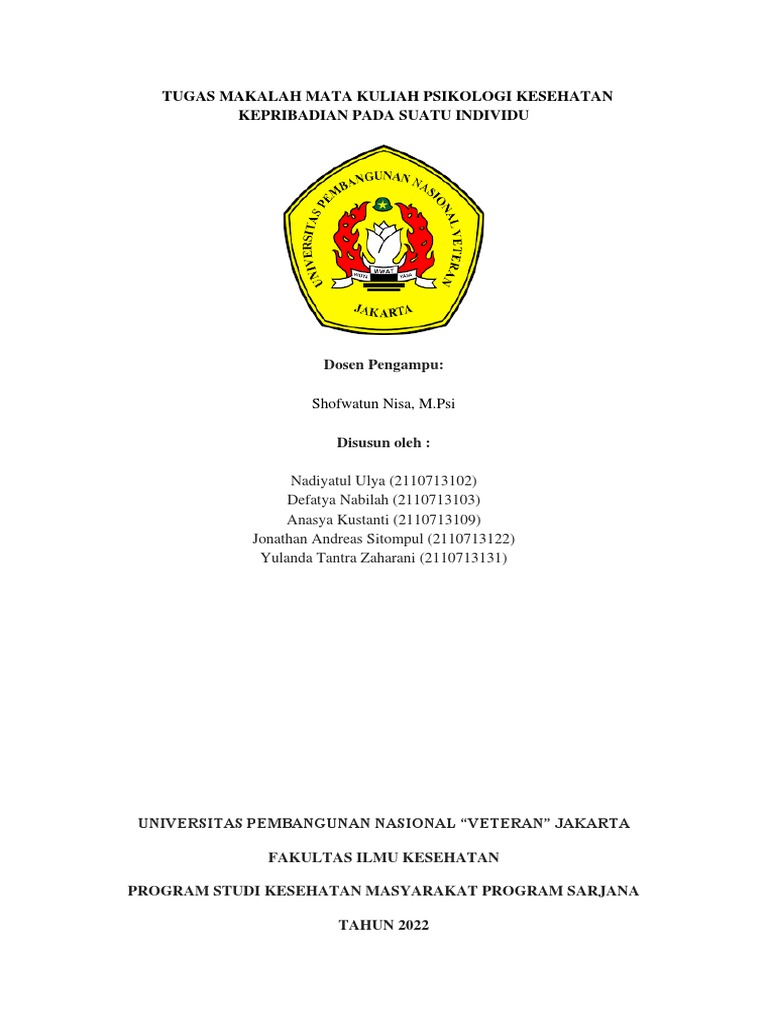 Makalah Psikologi Kesehatan - Kepribadian Pada Suatu Individu - Kelompok 1 - 3A | PDF