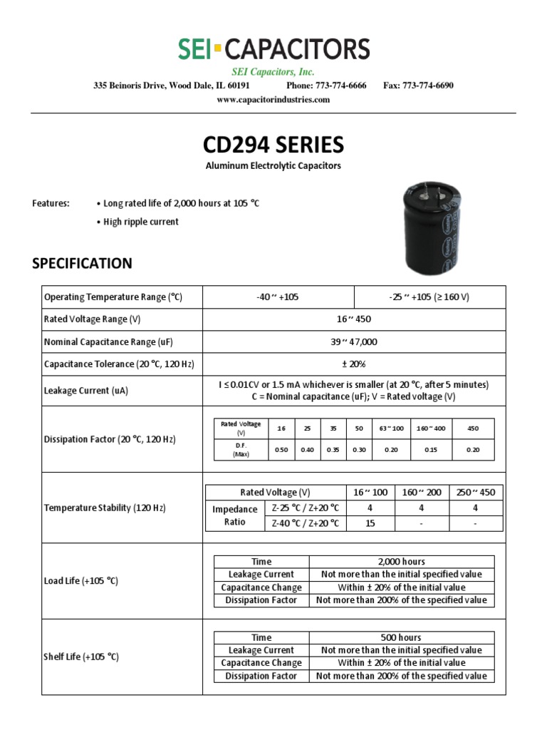 CD294 Datasheet | PDF | Capacitor | Electrical Equipment