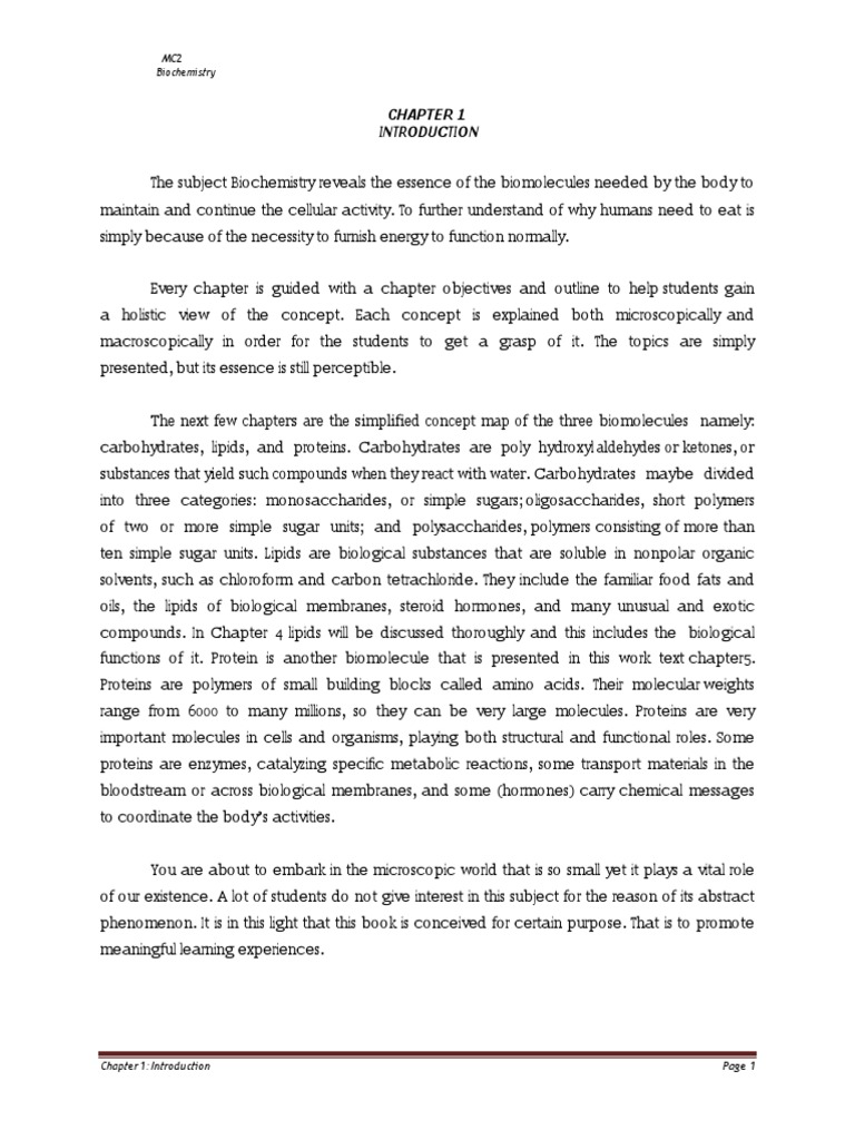 BIOCHEMISTRY CHAPTER 1 INTRODUCTION With CONCEPT MAP | PDF | Biochemistry | Chemistry