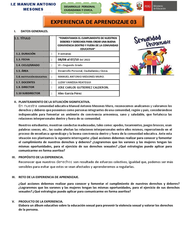 Experiencia Iii DPCC 2° | PDF | Aprendizaje | La sexualidad humana