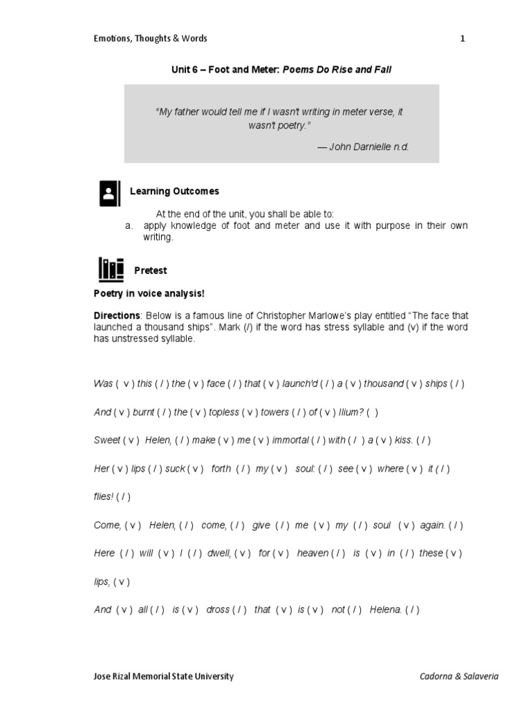 Unit 6 | PDF | Metre (Poetry) | Poetry
