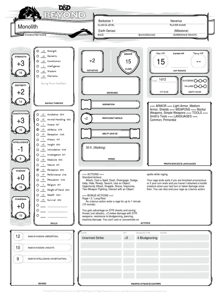 Monolith Character Sheet 1 | Download Free PDF | Role Playing Games ...