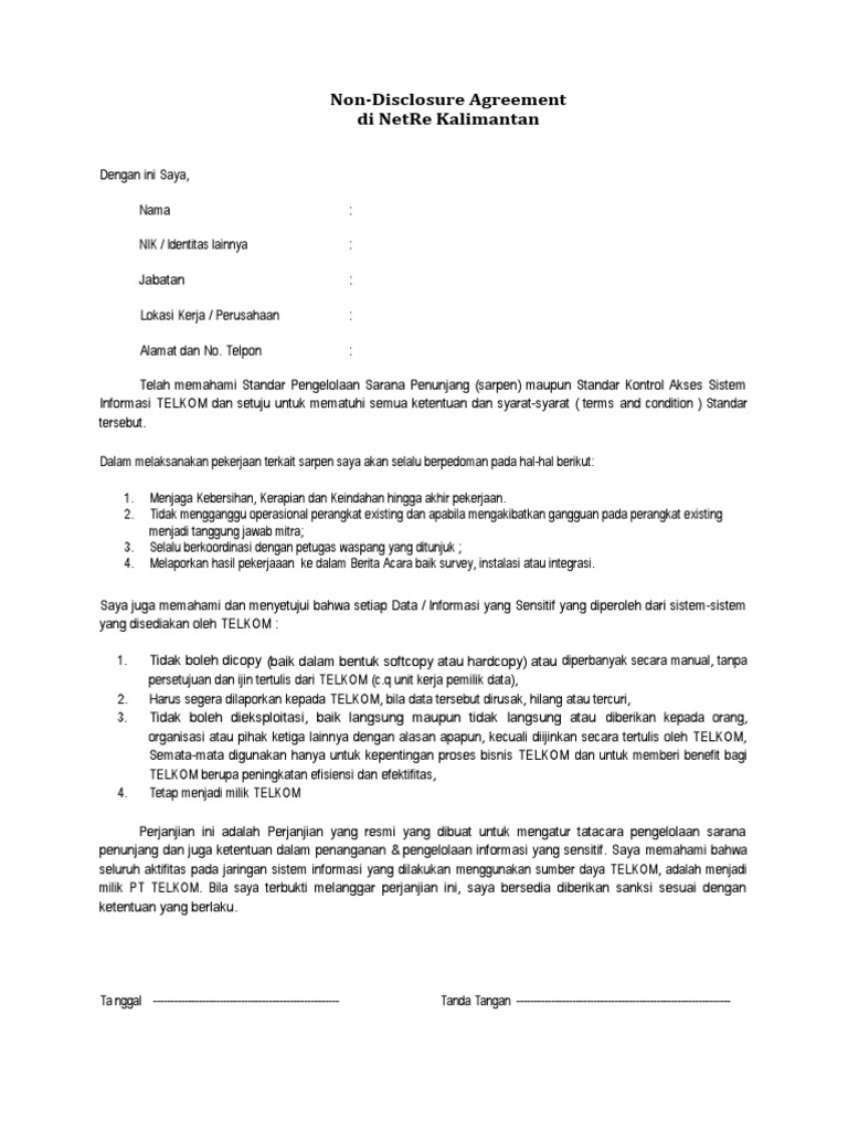 NDA Sarpen & Akses Informasi | PDF