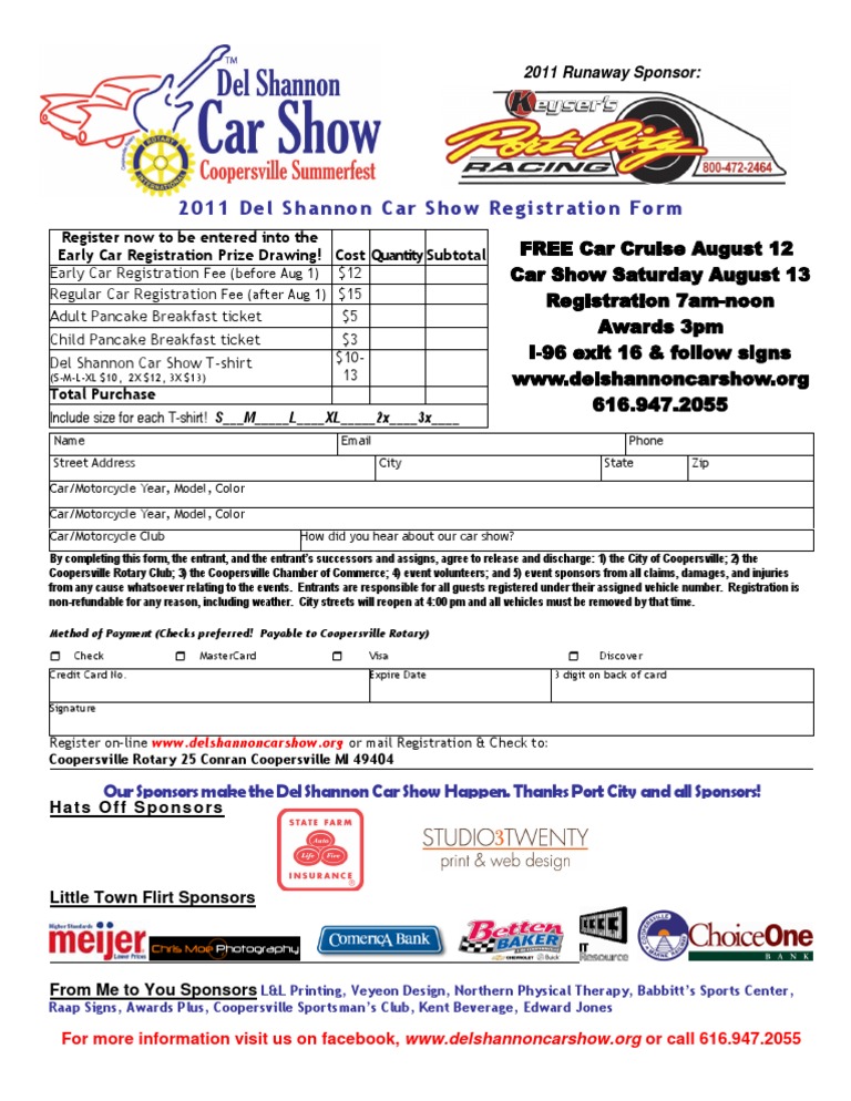 2011 Del Shannon Car Show Registration | PDF