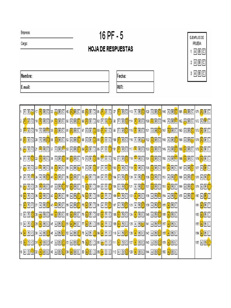 Test 16PF 5 Hoja de Respuestas | PDF
