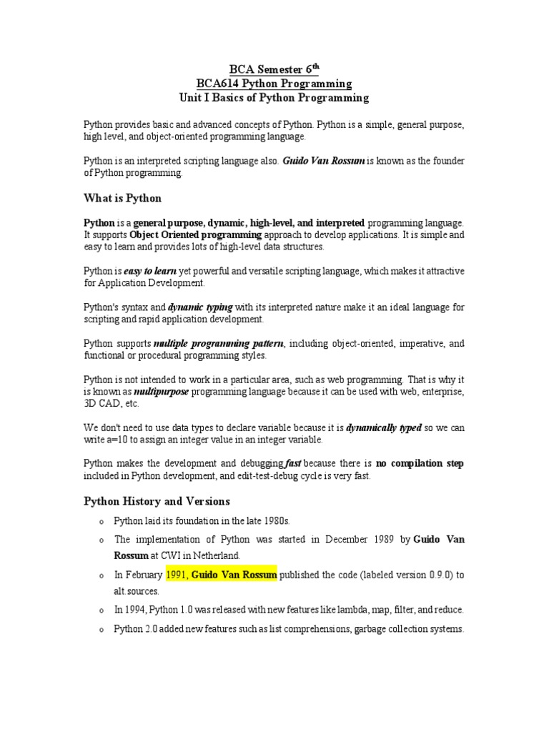 Unit 1 Python Programming Basics Download Free Pdf Data Type Python Programming Language 3412
