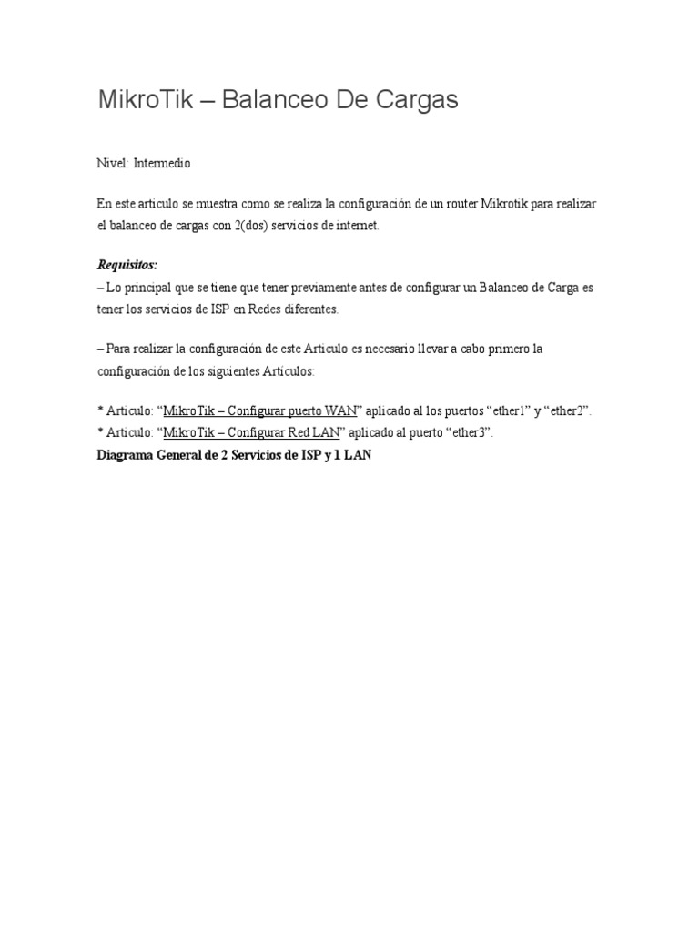 MikroTik Balanceo de Carga PCC | PDF | Enrutador (Computación ...