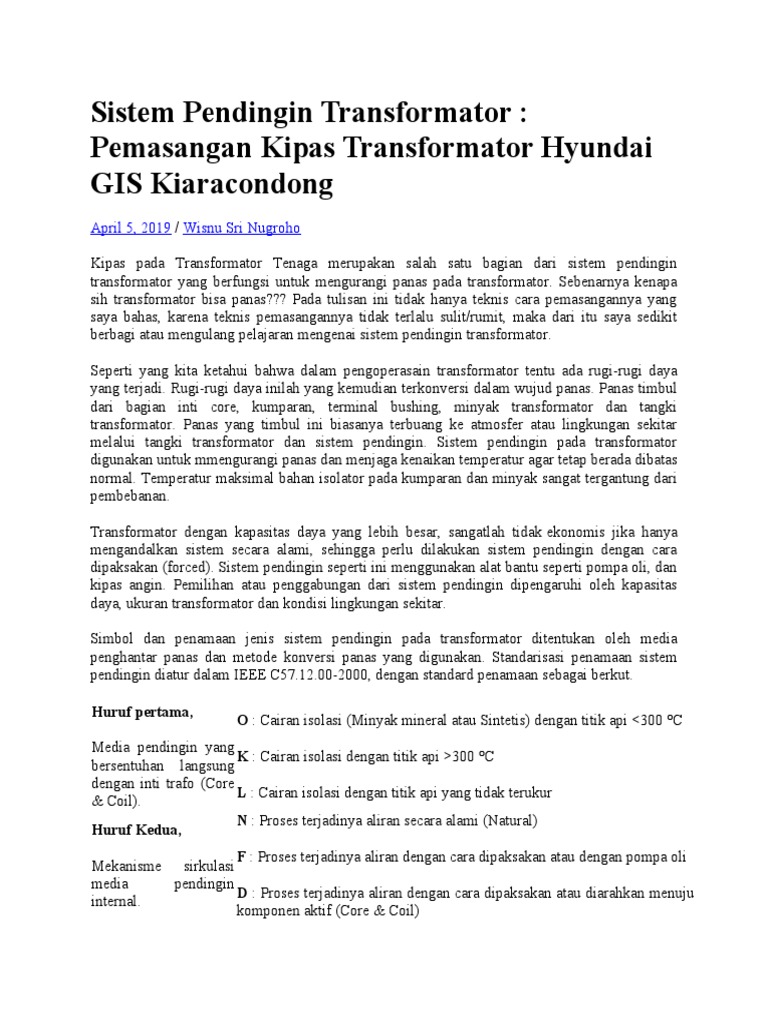 Pemasangan Kipas Transformator Hyundai | PDF