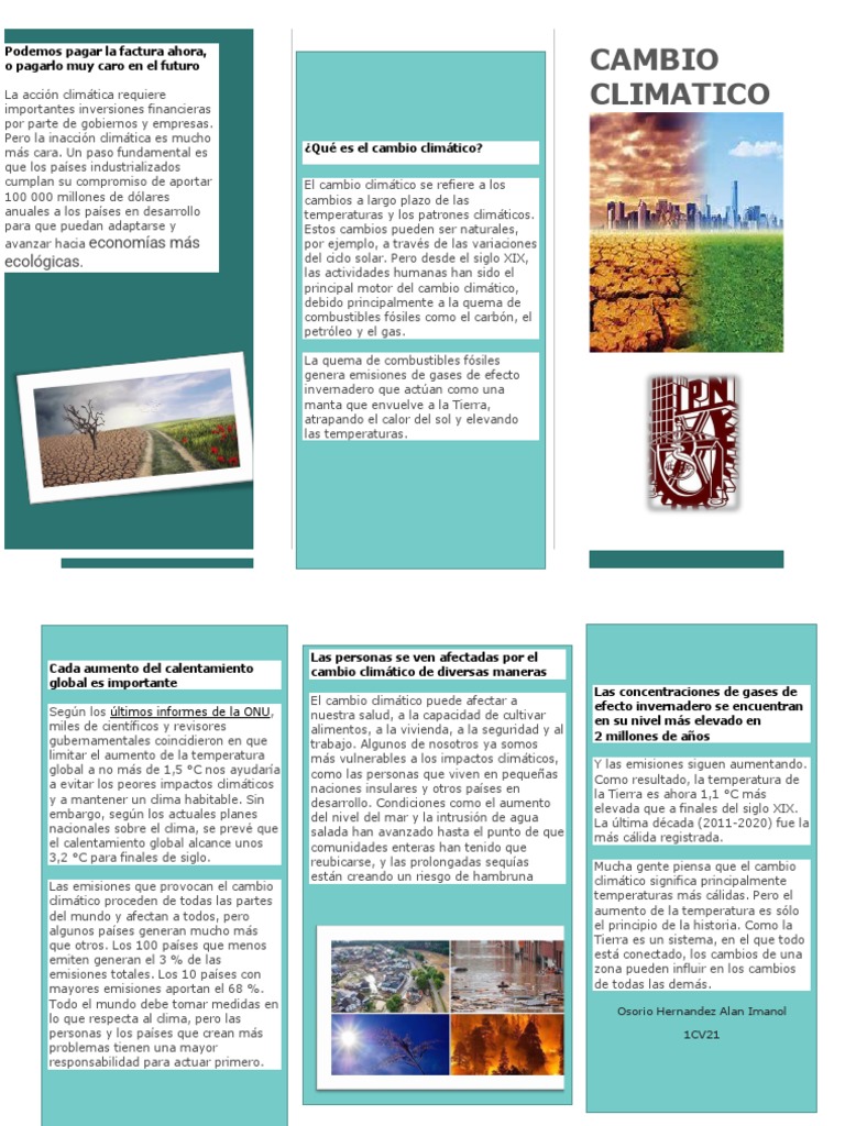 Triptico CAMBIO CLIMATICO | PDF | Cambio climático | Gases de efecto invernadero