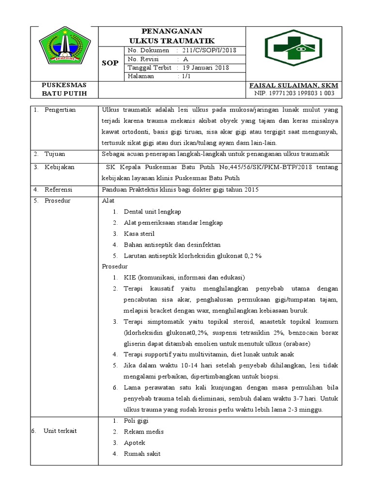 SOP Penanganan Ulkus Traumatik | PDF