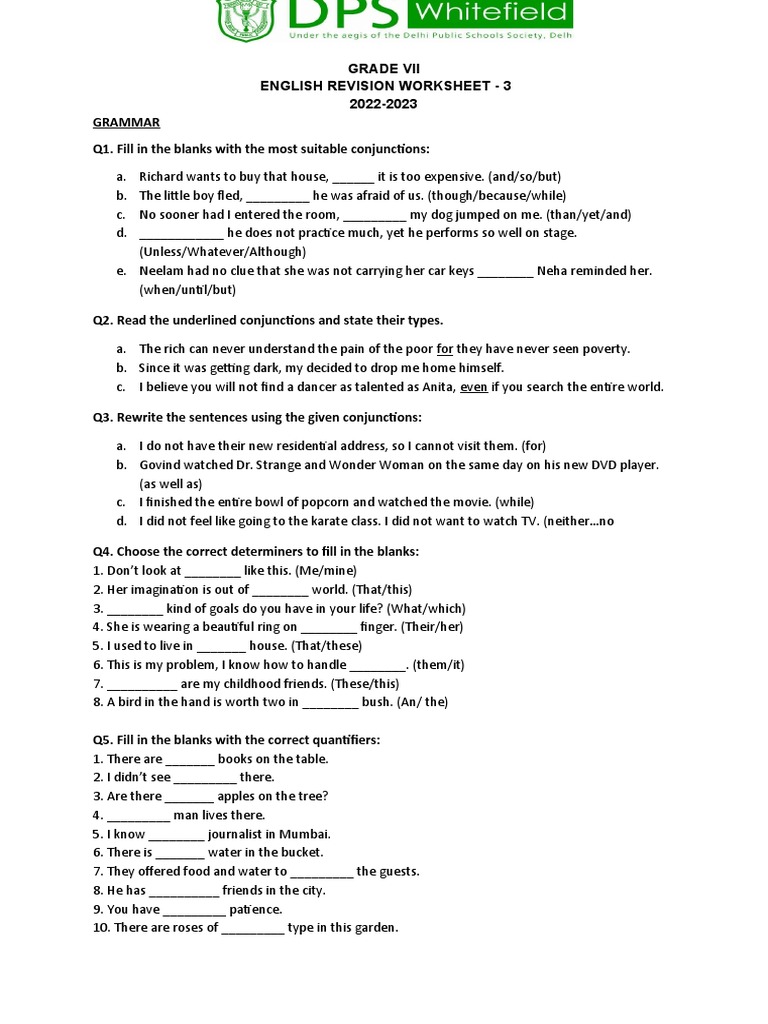 English Revision Worksheet | PDF | Syntax | Linguistics