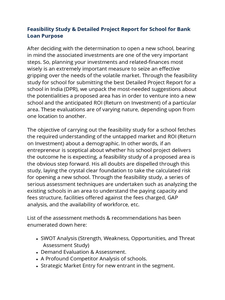 Feasibility Study - School | PDF | Feasibility Study | Return On Investment