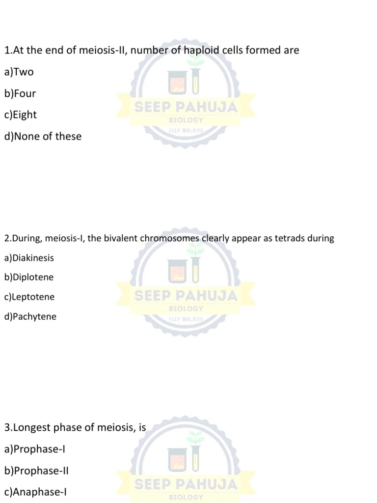 Cell Division 111 MCQS | PDF | Meiosis | Mitosis