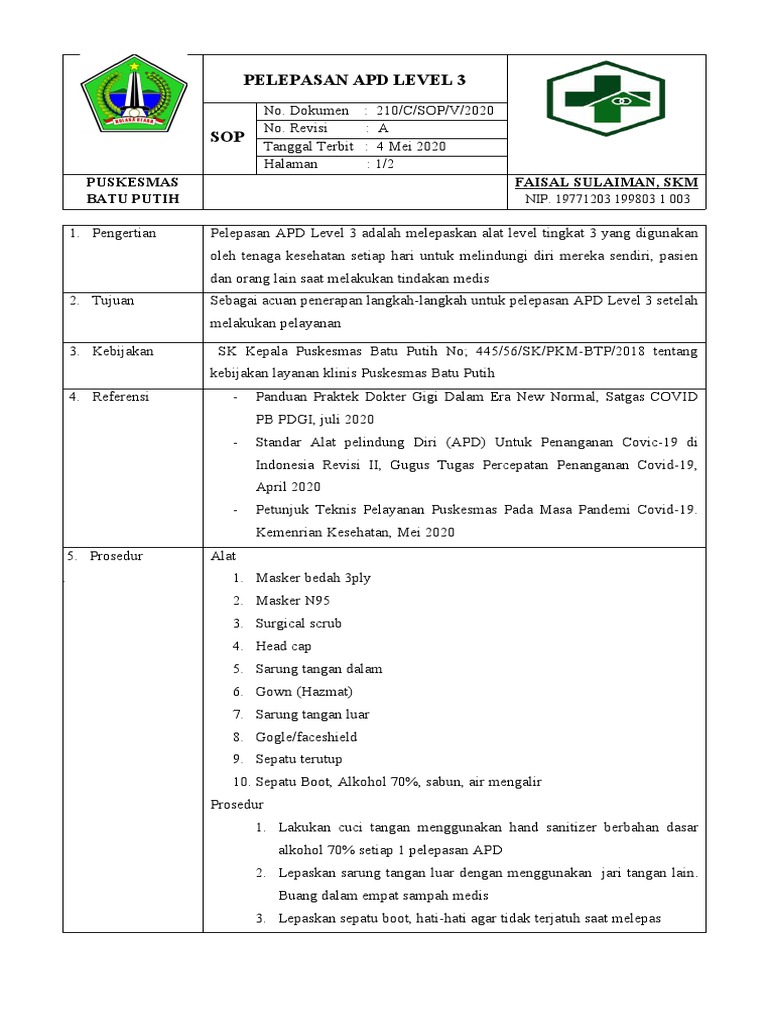 Prosedur Pelepasan APD Level 3 Puskesmas | PDF | Pengembangan Diri ...