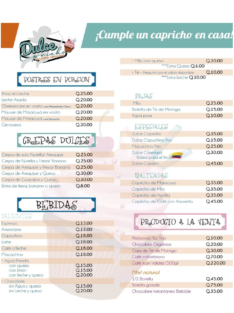 Menu Dulce Capricho | PDF