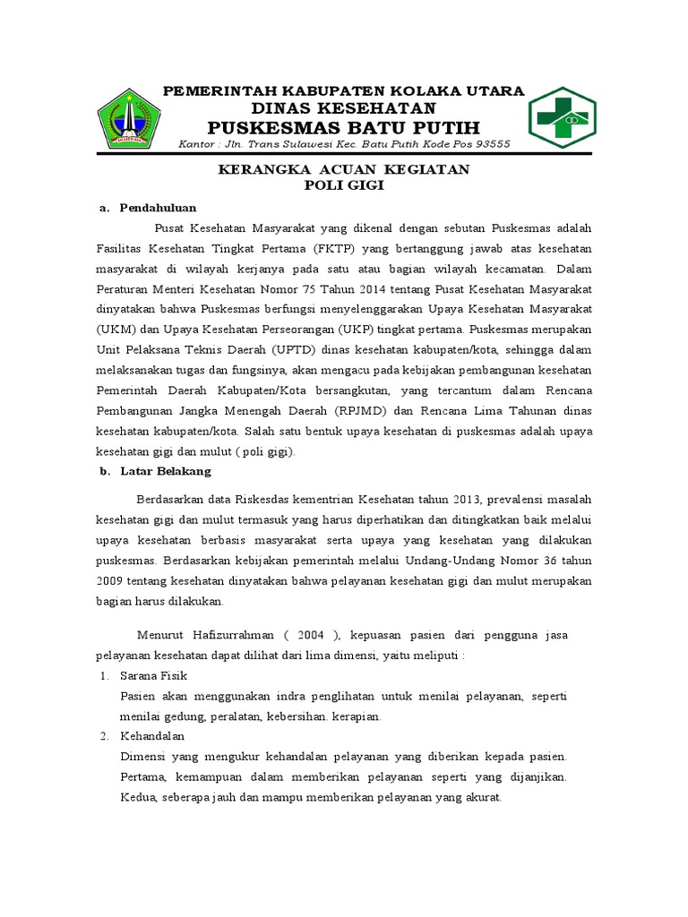 Kak Pelayanan Poli Gigi | PDF