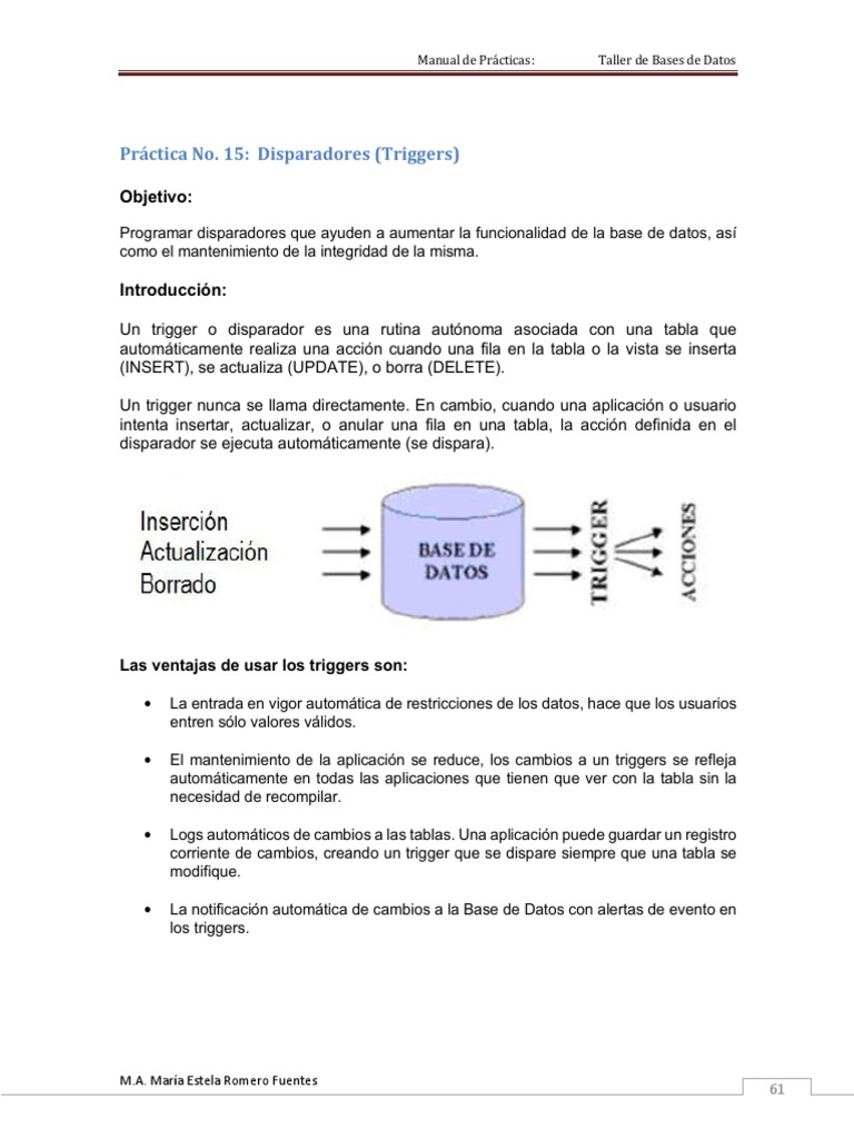 S2. Práctica 15. Triggers | PDF | Programación de computadoras | Ingeniería de software
