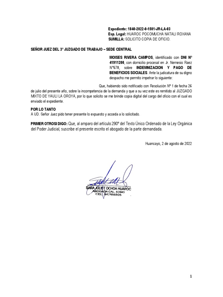 Solicito Oficio - Moises Rivera | PDF