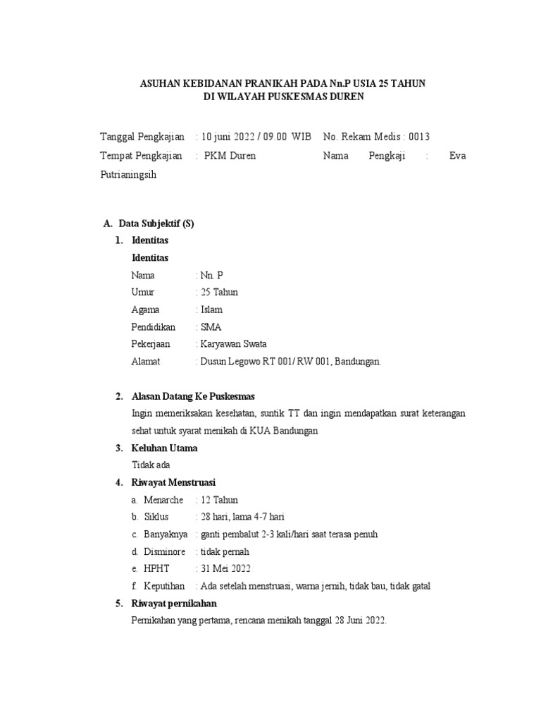 Askeb Soap Pranikah | PDF