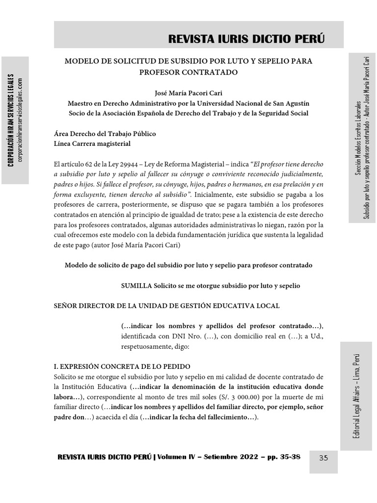 Solicitud de Subsidio por Luto y Sepelio | PDF | Maestros ...