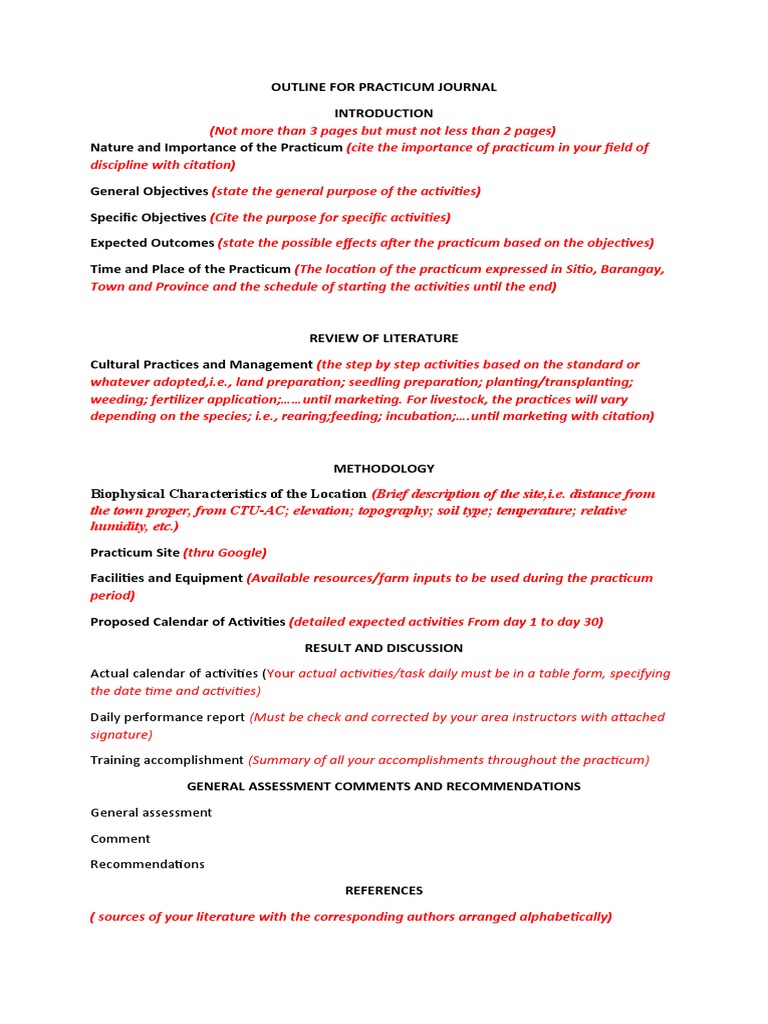 Practicum Journal Outline and Guidelines | PDF | Livestock | Citation