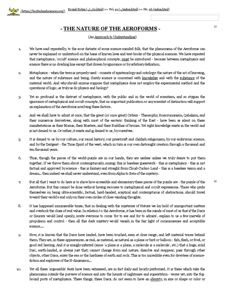 The Nature of The Aeroforms - by Meade Layne - Round Robin (Vol. 9, No. 6, March-April 1954 ...