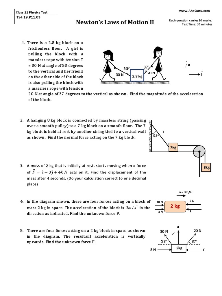 Class 11 Physics Test Questions | PDF | Force | Tension (Physics)