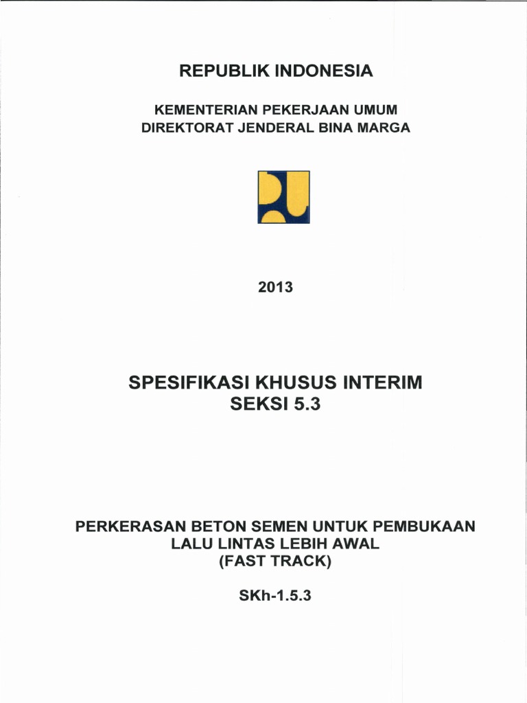 Analisa SKh-1-5-3 Perkerasan Beton Semen Fast Track 2013 | PDF