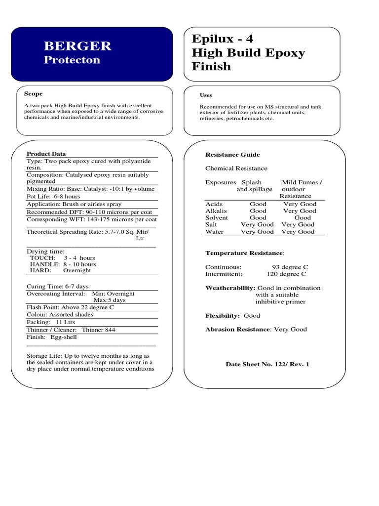 DS - 122 - Rev-01 - Epilux 4 High Build Epoxy Finish | PDF | Epoxy ...