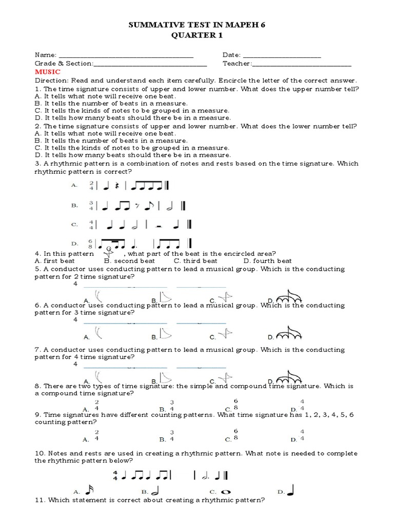 Q1 - Summative Test Music 6 | PDF | Conducting | Rhythm