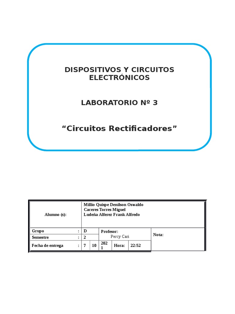 Lab03 Circuitos Rectificadores | PDF | Rectificador | Corriente continua