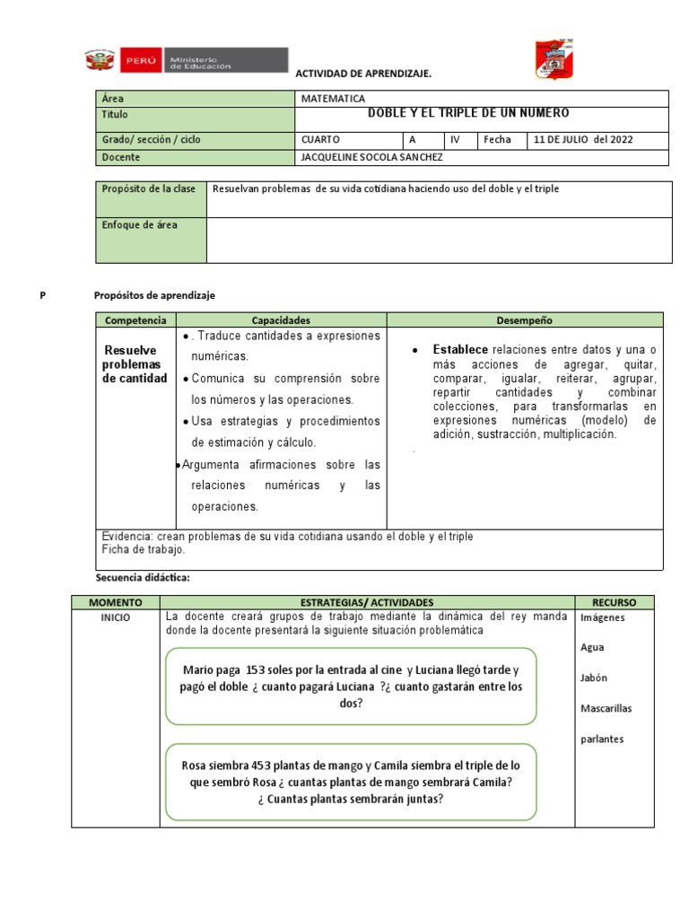 Doble y Triple en Problemas Reales | PDF | Aprendizaje | Cognición