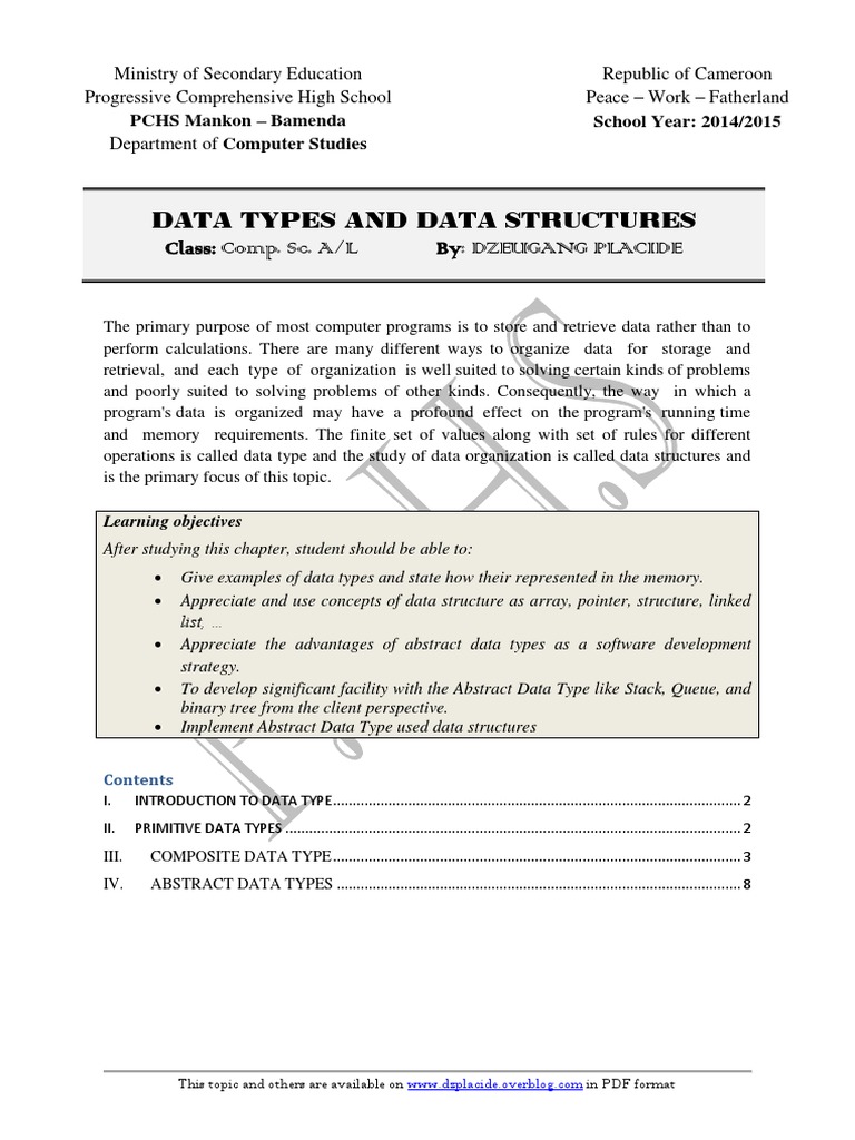 Data Type and Data Structure | Download Free PDF | Queue (Abstract Data Type) | Integer ...