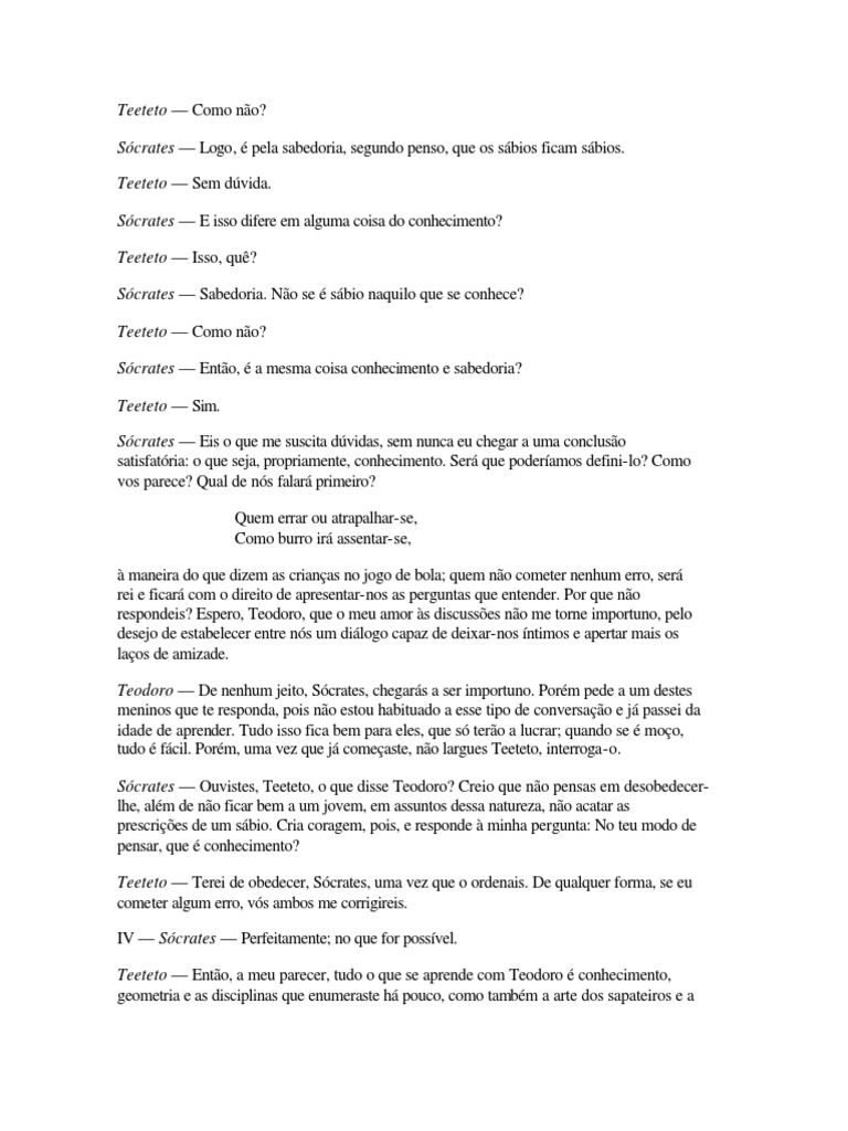 Trecho Teeteto Plato Pdf Sócrates Conhecimento
