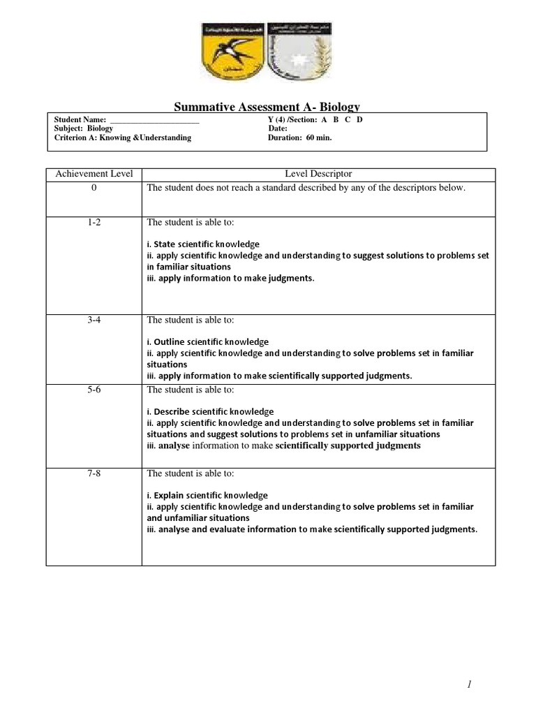 Summative Assessment - Criterion A - Biology 2021 | PDF | Cellular ...