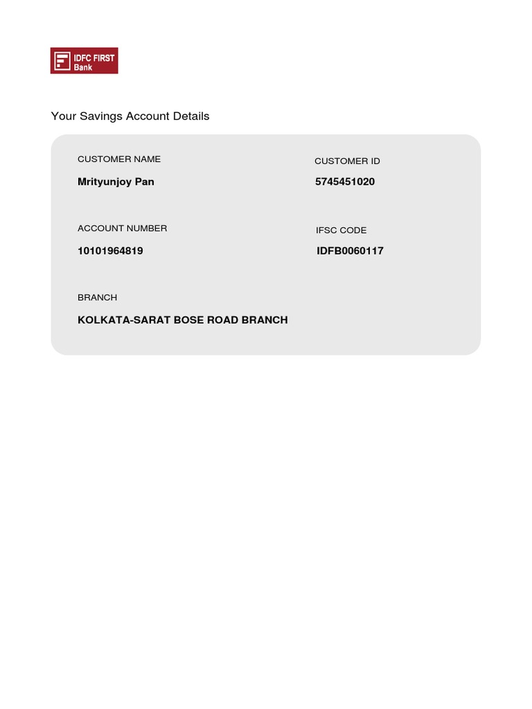 Savings Account Details for Mrityunjoy Pan | PDF